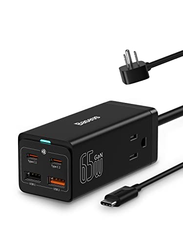 USB C Charger Baseus PowerCombo 65W USB C Charging Station with 2 Outlets Extender, Fast Charging, USB C Wall Charger Compatible with MacBook Laptops iPhone Samsung iPad (100W Type C Cable Included)