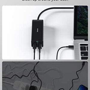 USB C Charger Baseus PowerCombo 65W USB C Charging Station with 2 Outlets Extender, Fast Charging, USB C Wall Charger Compatible with MacBook Laptops iPhone Samsung iPad (100W Type C Cable Included)