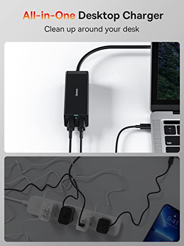 USB C Charger Baseus PowerCombo 65W USB C Charging Station with 2 Outlets Extender, Fast Charging, USB C Wall Charger Compatible with MacBook Laptops iPhone Samsung iPad (100W Type C Cable Included)