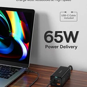 USB C Charger Baseus PowerCombo 65W USB C Charging Station with 2 Outlets Extender, Fast Charging, USB C Wall Charger Compatible with MacBook Laptops iPhone Samsung iPad (100W Type C Cable Included)