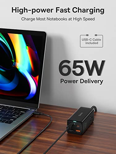 USB C Charger Baseus PowerCombo 65W USB C Charging Station with 2 Outlets Extender, Fast Charging, USB C Wall Charger Compatible with MacBook Laptops iPhone Samsung iPad (100W Type C Cable Included)