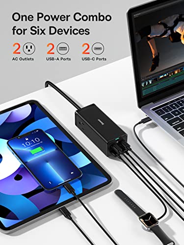 USB C Charger Baseus PowerCombo 65W USB C Charging Station with 2 Outlets Extender, Fast Charging, USB C Wall Charger Compatible with MacBook Laptops iPhone Samsung iPad (100W Type C Cable Included)