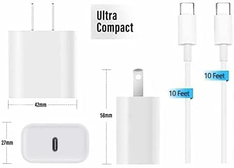 USB C iPad Fast Charger for Apple iPad 10th,iPad Pro 12.9/11 in 2022/2021/2020/2018,iPad Air 4th/5th Gen,iPad Mini 6th Generation,iPad Wall Fast Charger Block with Extra Long 10FT USB C to C Cable