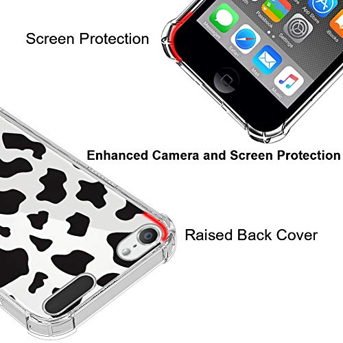 KANGHAR iPod Touch 7 Case, iPod Touch 6 Case,iPod Touch 5 Case, Cow Cute Pattern Shockproof Clear Four Corners Cushion Durable Hard PC + Soft TPU Bumper Anti-Scratch Protection Crystal Cover-4inch