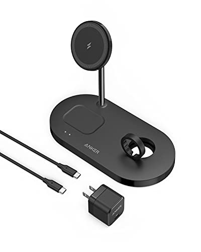 Anker Wireless Charging Station & 20W Charger, 533 Magnetic Wireless Charger (3-in-1 Stand), 5ft USB-C Cable, For iPhone 14 Series, AirPods 3/2/Pro, Apple Watch 1-6 (Watch Cable Not Included)