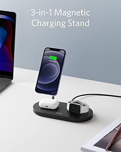 Anker Wireless Charging Station & 20W Charger, 533 Magnetic Wireless Charger (3-in-1 Stand), 5ft USB-C Cable, For iPhone 14 Series, AirPods 3/2/Pro, Apple Watch 1-6 (Watch Cable Not Included)