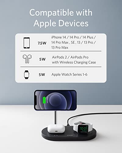 Anker Wireless Charging Station & 20W Charger, 533 Magnetic Wireless Charger (3-in-1 Stand), 5ft USB-C Cable, For iPhone 14 Series, AirPods 3/2/Pro, Apple Watch 1-6 (Watch Cable Not Included)