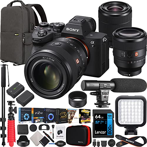 Sony a7 IV Full Frame Mirrorless Camera Body with 2 Lens Kit FE 50mm F1.2 GM G Master + 28-70mm ILCE-7M4K/B + SEL50F12GM Bundle w/Deco Gear Backpack + Monopod + Extra Battery, LED and Accessories