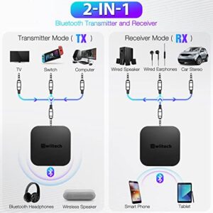 Swiitech Bluetooth Transmitter Receiver, 2-in-1 Bluetooth AUX Adapter, V5.0 Bluetooth Adapter for TV/Car/Speaker/Home Stereo/PC, Pairs 2 Devices Simultaneously, aptX Low Latency (TR-01)