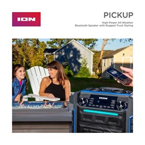 ION Audio Pickup - 100W Water-Resistant Bluetooth Outdoor Speaker with Rechargeable Battery, Karaoke Microphone, Radio, Wheels, Handle & USB Charging