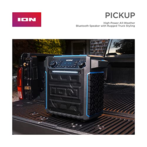 ION Audio Pickup - 100W Water-Resistant Bluetooth Outdoor Speaker with Rechargeable Battery, Karaoke Microphone, Radio, Wheels, Handle & USB Charging