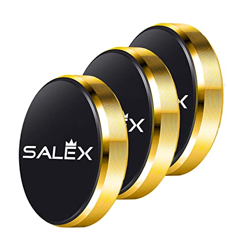 SALEX Flat Magnetic Mounts 3 Pack with 3M Adhesive. Gold Cell Phone Holder Stick on Car Dashboard, Wall, Mirror. Universal Low Profile Magnet Kit for Tablets, Smartphones with Cases up to 13 inches.