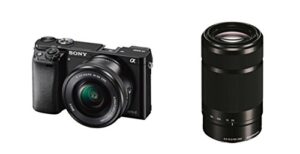 sony a6000 mirrorless camera bundle 16-50mm f3.5-5.6 and 55-210mm f4.5-6.3 lens, 32gb card, case (renewed)