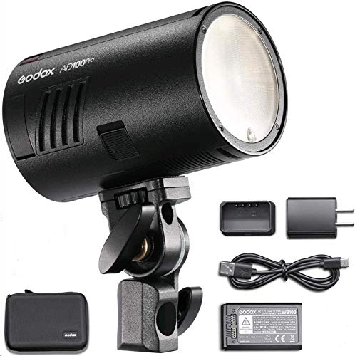 GODOX AD100Pro Pocket Studio Flash Light Photography Light OLED Screen 5800K 1/8000s Sync TTL/Multi/M Flash Built-in 2.4G Wilreless X System 5 Groups 32 Channels with Rechargeable 2600mAh Battery