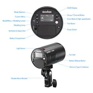 GODOX AD100Pro Pocket Studio Flash Light Photography Light OLED Screen 5800K 1/8000s Sync TTL/Multi/M Flash Built-in 2.4G Wilreless X System 5 Groups 32 Channels with Rechargeable 2600mAh Battery