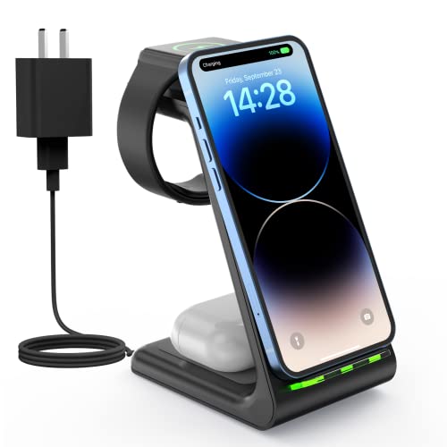 Wireless Charger Stand, CIYOYO 3 in 1 Fast Wireless Charging Station Dock for Apple Watch 8/7/6/SE/5/4/3/2, Airpods 3/2/Pro, iPhone 14/14 Plus/14 Pro Max/13/13 Pro/12/12 Pro/SE/X/XR/XS/8, Qi Phones