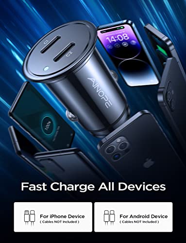 USB C Car Charger, 56W Fast Charger Type C AINOPE Mini 2-Port Cigarette Lighter USB Charger, PD 3.0 Dual Car Charger Adapter for iPhone 14 13 12 11 Pro Max X, Galaxy S22/S20/S10, Pixel