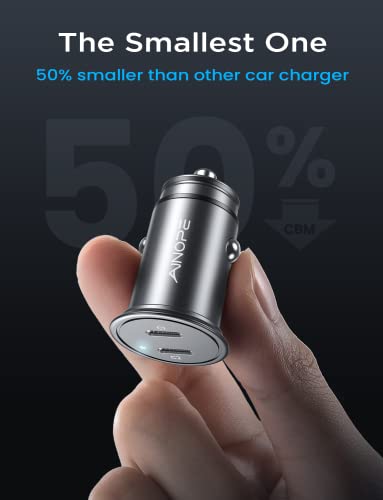 USB C Car Charger, 56W Fast Charger Type C AINOPE Mini 2-Port Cigarette Lighter USB Charger, PD 3.0 Dual Car Charger Adapter for iPhone 14 13 12 11 Pro Max X, Galaxy S22/S20/S10, Pixel