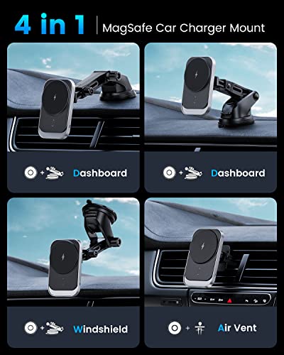 for MagSafe Car Charger Mount, Magnetic Car Wireless Charger for iPhone 14/13/12, 14/13/12 Pro, 14/13/12 Pro Max, 14 Plus, 13/12 Mini, Air Vent Dashboard Car Charging Holder(with QC 3.0 Car Charger)