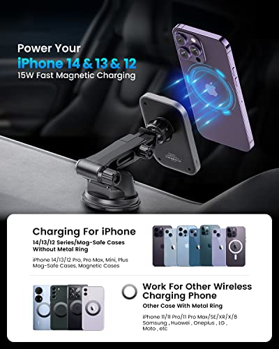 for MagSafe Car Charger Mount, Magnetic Car Wireless Charger for iPhone 14/13/12, 14/13/12 Pro, 14/13/12 Pro Max, 14 Plus, 13/12 Mini, Air Vent Dashboard Car Charging Holder(with QC 3.0 Car Charger)