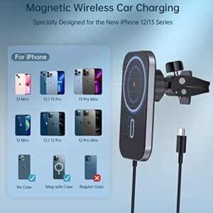 Magnetic Wireless Car Charger, 360°Adjustable Magnetic Air Vent Mount Compatible with MagSafe Car Charger, Compatible with iPhone 14/13/12 Pro Max Plus Mini(Caseless), Mag Safe Case(with Car Adapter)