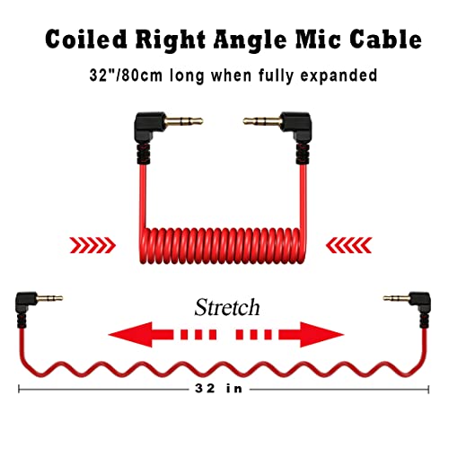 COCOMK TRS Cable,3.5mm TRS to TRS Adapter Microphone Patch Cable,1/8 Aux Cord TRS Audio Converter Patch Cables,Cameras Coiled Live Streaming Mic Cord (Red)