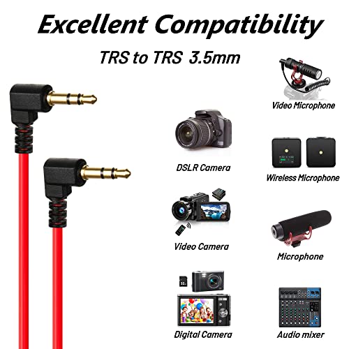 COCOMK TRS Cable,3.5mm TRS to TRS Adapter Microphone Patch Cable,1/8 Aux Cord TRS Audio Converter Patch Cables,Cameras Coiled Live Streaming Mic Cord (Red)