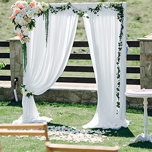 White Chiffon Sheer Backdrop Curtain for Wedding, Parties, White Arch Drapes for Backdrop Decoration,Wrinkle-Free 10ft x 7ft