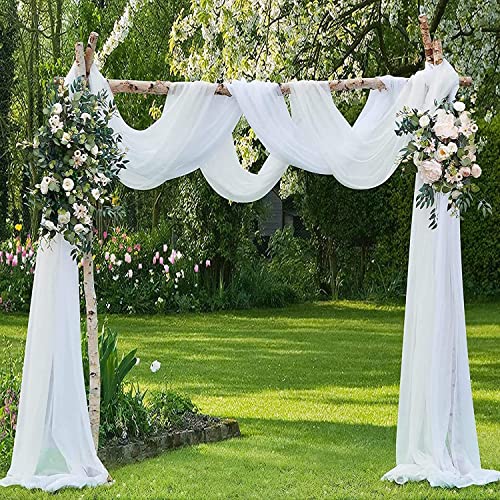 White Chiffon Sheer Backdrop Curtain for Wedding, Parties, White Arch Drapes for Backdrop Decoration,Wrinkle-Free 10ft x 7ft