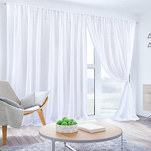 White Chiffon Sheer Backdrop Curtain for Wedding, Parties, White Arch Drapes for Backdrop Decoration,Wrinkle-Free 10ft x 7ft