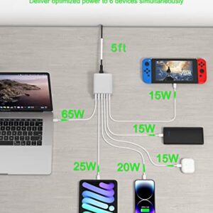 USB C Charger, 155W 6-Port Fast USB C Charging Station, Portable USB C Wall Charger, USB C Power Adapter for MacBook Pro/Air Series, iPhone 14/13/12/Mini/Pro/Pro Max, Samsung Galaxy Note, and More