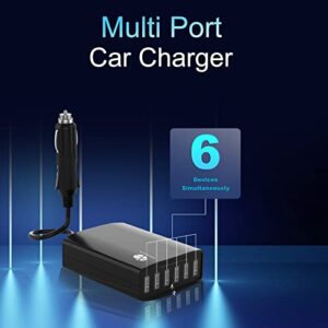 Multi Port USB Car Charger, 50W 6 Port Car Charger Adapter, 12V USB Charger Multi Port Car Phone Charger, USB Cigarette Lighter Adapter for iPhone 13/12/11 Samsung Galaxy and Other USB Devices