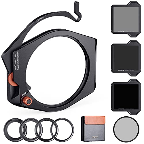 K&F Concept X PRO Square Filter Holder System Kit (Filter Holder + 95mm Circular Polarizer + Square ND1000 Filter + ND8 + ND64 + 4 Filter Adapter Rings) for Camera Lens