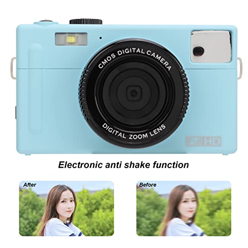 1080P FHD Micro Single Camera, 16X Digital Zoom, 24MP, 3 Inch LCD Display Monitor, PC Camera, Rechargeable Battery, Portable Video Camera with 1/4 Inch Screw Port 3.5mm External Microphone Port(Blue)