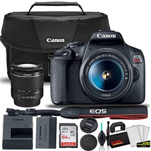 canon eos rebel t7 dslr camera with 18-55mm lens starter bundle + includes: eos bag + sandisk ultra 64gb card + clean and care kit + more (renewed)