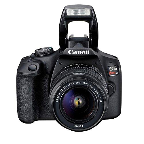 Canon EOS Rebel T7 DSLR Camera with 18-55mm Lens Starter Bundle + Includes: EOS Bag + Sandisk Ultra 64GB Card + Clean and Care Kit + More (Renewed)