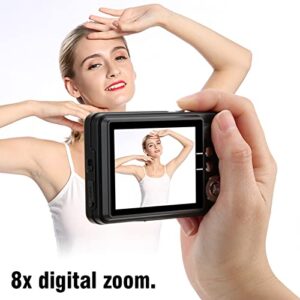 Nofaner 8X Zoom Card Digital Camera 5 MP 2.7in Display Maximum Support 32GB Memory Card Builtin Microphone Mini Digital Camera(Black)