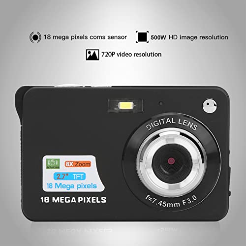 Nofaner 8X Zoom Card Digital Camera 5 MP 2.7in Display Maximum Support 32GB Memory Card Builtin Microphone Mini Digital Camera(Black)