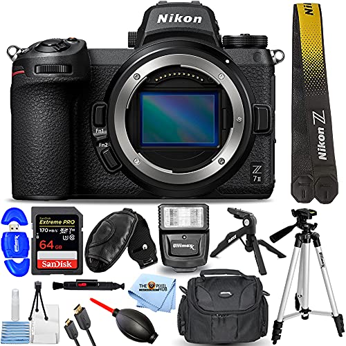 Nikon Z 7II Mirrorless Digital Camera (Body Only) 1653 - Pro Bundle Includes: Sandisk Extreme Pro 64GB SD, Slave Flash, Tripod, Gadget Bag, HDMI Cable and More