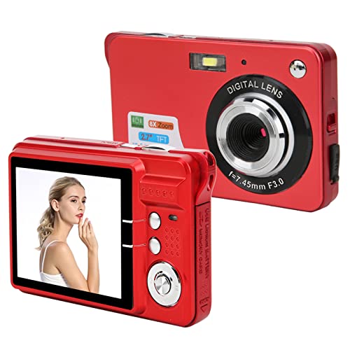 Nofaner 8X Zoom Card Digital Camera 5 MP 2.7in Display Maximum Support 32GB Memory Card Builtin Microphone Mini Digital Camera(red)