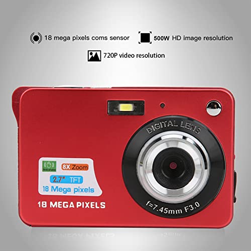 Nofaner 8X Zoom Card Digital Camera 5 MP 2.7in Display Maximum Support 32GB Memory Card Builtin Microphone Mini Digital Camera(red)