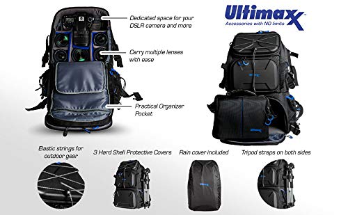 Ultimaxx Extra Large Camera DSLR/SLR Backpack for Nikon, Canon, Sony, Panasonic, Pentax, Olympus, and Fuji Cameras—an Outdoor Hiking/Travelling Backpack with 15.6 Laptop Compartment