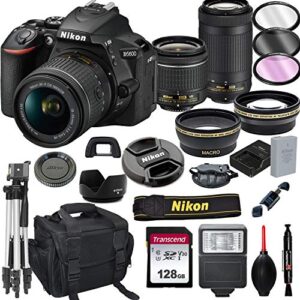 nikon d5600 dslr camera with 18-55mm vr and 70-300mm lenses + 128gb card, tripod, flash, and more (20pc bundle)