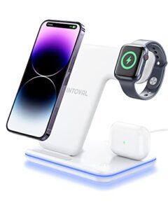 intoval wireless charger, 3 in 1 charger for iphone/iwatch/airpods, qi-certified charging station for iphone 14/13/12/11/pro/max/xs/max/xr/xs/x, iwatch 7/6/se/5/4/3/2, airpods pro/3/2/1 (z5,white)