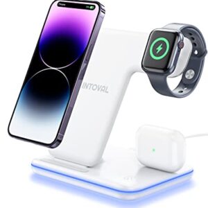 Intoval Wireless Charger, 3 in 1 Charger for iPhone/iWatch/Airpods, Qi-Certified Charging Station for iPhone 14/13/12/11/Pro/Max/XS/Max/XR/XS/X, iWatch 7/6/SE/5/4/3/2, Airpods Pro/3/2/1 (Z5,White)