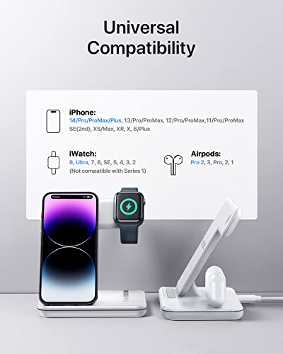 Intoval Wireless Charger, 3 in 1 Charger for iPhone/iWatch/Airpods, Qi-Certified Charging Station for iPhone 14/13/12/11/Pro/Max/XS/Max/XR/XS/X, iWatch 7/6/SE/5/4/3/2, Airpods Pro/3/2/1 (Z5,White)