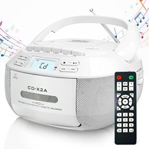 greadio cd player boombox cassette player combo with bluetooth,am/fm radio,stereo sound with remote control,aux/usb drive,tape recording,ac/dc powered,headphone jack,lcd display for home,kids,gift