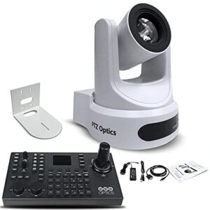 ptzoptics 30x-ndi broadcast and conference camera (white) (pt30x-ndi-wh) + superjoy ip and serial controller + universal wall mount bracket (white) – camera, mount and joystick controller bundle