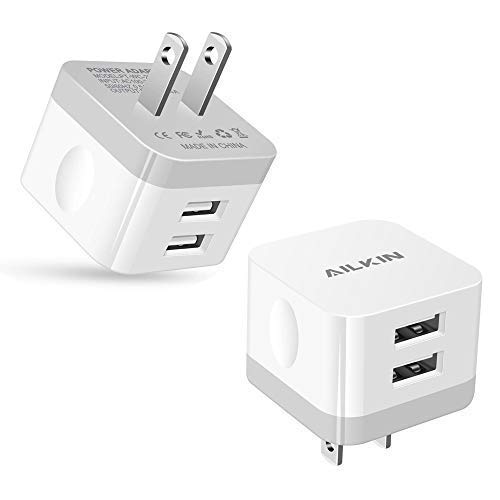 2Pack USB Wall Charger Plug, AILKIN 2.4A Dual Port USB Adapter Power Cube Fast Charging Station Box Base Replacement for iPhone 14 13 12 Pro Max SE 11 XR XS X/8, Samsung, Phones USB Charge Block-White