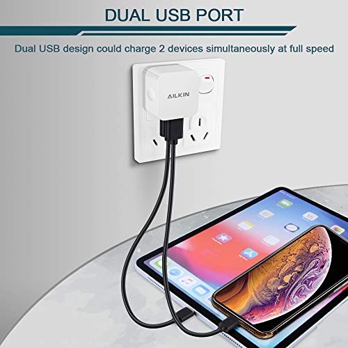 2Pack USB Wall Charger Plug, AILKIN 2.4A Dual Port USB Adapter Power Cube Fast Charging Station Box Base Replacement for iPhone 14 13 12 Pro Max SE 11 XR XS X/8, Samsung, Phones USB Charge Block-White